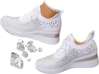 Generic Baskets compens&eacute;es respirantes et scintillantes pour femme avec strass et paillettes - Chaussures de tennis habill&eacute;es pour mari&eacute;e - Baskets orthop&eacute;diq