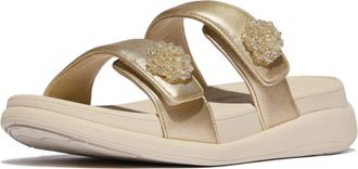 FitFlop F-Mode Go Beadie-Button Adj. Flatform 2-Bar Slides, Damen-Sandalen, Platinfarben, 39 EU