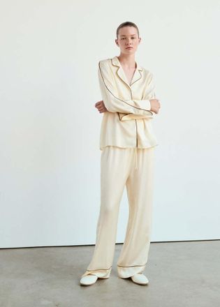 Mango Chemise en viscose satin&eacute;e avec passepoil contrast&eacute; ivoire - Femme - S - MANGO