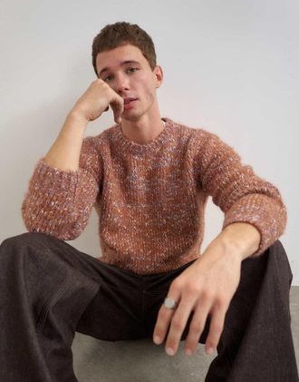 Topman Pullover mit lockerem Schnitt, Strukturstrick und Rundhalsausschnitt in Mauve-Braun