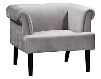 Atlantic Home Collection Charlie Sessel, Armlehnenstuhl mit Massivholzfüßen, Samt, Grau, 74 x 86x 70