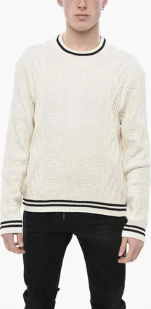Palm Angels Rundhalspullover CURVED LOGO aus Baumwollmischung im Zopfmuster Palm Angels