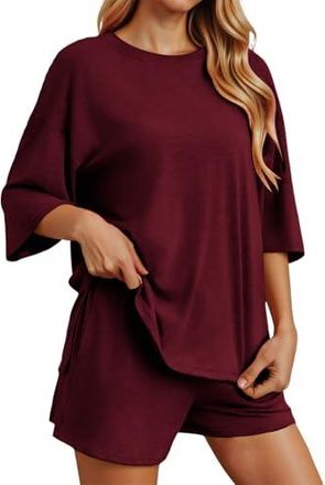 Generic Ensemble 2 pi&egrave;ces pour femme - Chemises surdimensionn&eacute;es d&eacute;contract&eacute;es d&eacute;t&eacute; 2026 avec short de motard - Tenue de voyage assortie, RD1., 4XL