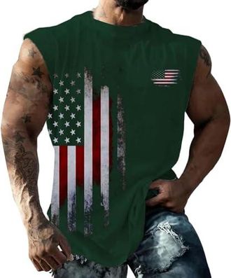 Generic D&eacute;bardeur de sport graphique sans manches pour les vacances aux &Eacute;tats-Unis, chemise athl&eacute;tique, course patriotique, chemise musculaire, d&eacute;bardeurs bas