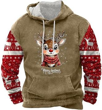 Generic Sweat Noel Homme Grande Taille, Sweat A Capuche Homme Vintage Manches Longues Imprim&eacute; Rigolo D&eacute;contract&eacute; Pullover Chic Et &Eacute;l&eacute;gants Chaud Coupe Ample H