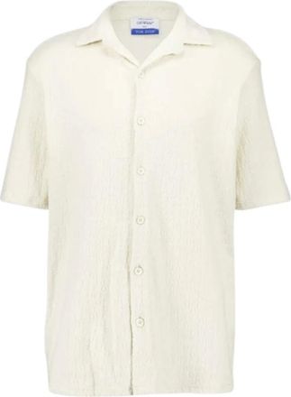 Off-white Homme, Chemises, Beige, Taille: M Chemise à col bowling en chenille et logo jacquard