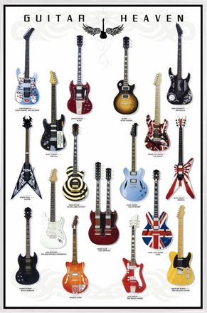 1art1 Gitarren Poster Plakat | Bild und Kunststoff-Rahmen - Guitar Heaven, Rock Hall of Fame (91 x 61cm)