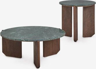 Sklum Sklum - Set aus 2 runden Couchtischen aus Naturstein und Mangoholz Lavinia Braun Dark Grüner Marmor