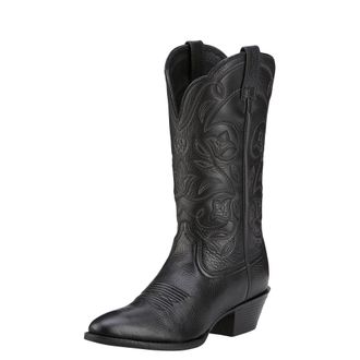 Ariat Womens Heritage R Toe Western Boots in Black Deertan, B Medium Width, Regular Calf, Size 41.5, by Ariat
