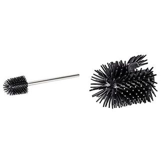 WENKO Silikon WC-Ersatzbürste mit Edelstahlstiel - Ersatz-Toilettenbürste, 7.5 x 35 x 7.5 cm & Ersatzbürstenkopf mit Randreiniger für WC-Garnituren Silikon 