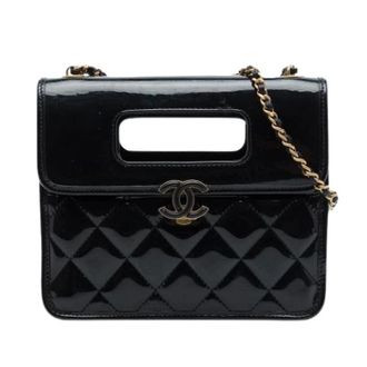 Chanel Sac bandouli&egrave;re matelass&eacute; en cuir verni Pre-owned - Femme - Pre-owned - Noir - Taille: ONE Size