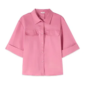 Oltre Femme, Blouses et Chemises, Rose, Taille: 38 FR Chemise en popeline avec poches