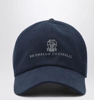 Brunello Cucinelli Navy blue cotton baseball cap