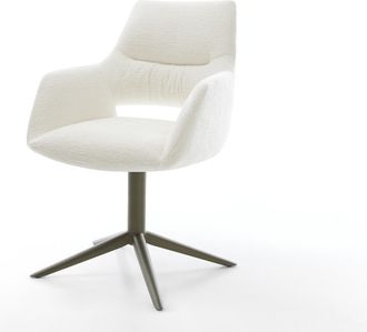 DELIFE Drehstuhl Yago-Flex mit Armlehnen Boucl&eacute; Soft Beige Fu&szlig;kreuz Effektfinish Titan 360&deg; drehbar Wippfunktion Taschenfederkern, Esszimmerst&uuml;hle