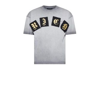 John Richmond Baumwoll-T-Shirt mit appliziertem Logo und Frontprint - - Tops - Damen - Grau - M