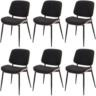 Hhg 6er-Set Esszimmerstuhl HHG-203, K&uuml;chenstuhl Stuhl, Bugholz Stoff (370g/m&sup2;) &Ouml;ko-Tex MVG natur, dunkelgrau