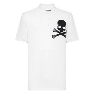 Philipp Plein Homme, Tops, Blanc, Taille: 2XL Polo Slim Fit SS Skull