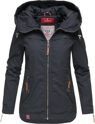 Navahoo Damen Jacke Fr&uuml;hling &Uuml;bergangsjacke Parka Mantel Kapuze B692 [B692-Wek-Navy-Gepunktet-Gr.M]
