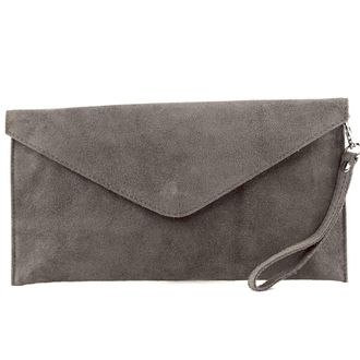 modamoda.de T106 Damen Wildleder Rauleder Clutch Umh&auml;ngetasche Abendtasche handmade in Italy, Farbe:Quarzgrau