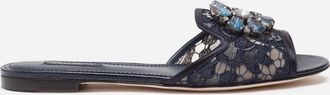 Dolce & Gabbana Slipper Aus Spitze Mit Kristallen - Frau Pantoletten Und Mules Blau 38.5