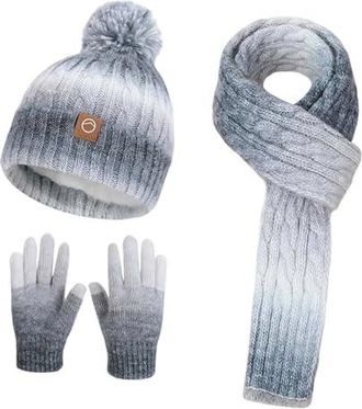 Generic Écharpe et bonnet dhiver pour enfants et adolescents tricoté avec doublure polaire chaude et écouteur extérieur douceur tissu durable (Grey, One Size)