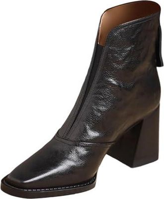 Generic Bottines &agrave; bout carr&eacute; pour femme - Talon &eacute;pais - &Eacute;lastique - Avec fermeture &eacute;clair - Automne et hiver, Noir, 38.5 EU