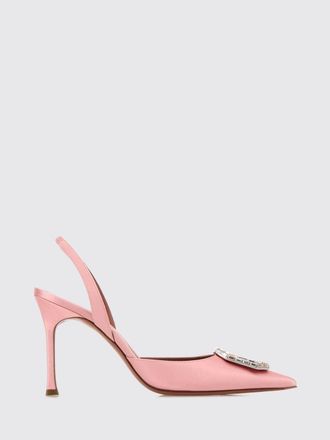 Amina Muaddi Escarpins slingback Camelia en satin avec boucle bijou