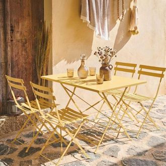 Sweeek Table de jardin bistrot pliante m&eacute;tal + 4 assises 110 x 70cm. avec quatre chaises pliantes. acier thermolaqu&eacute;