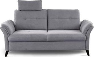 Cavadore 3er Sofa Grönland / Skandinavische 3-Sitzer-Couch mit Federkern, Sitztiefenverstellung + Kopfstütze / 193 x 90 x 102 / Flachgewebe, Grau
