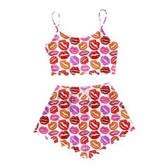 Generic Ensemble pyjama sans manches et short imprim&eacute; coeur pour femme 2026 (3), Rouge, XXL