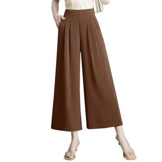 Generic Pantalon de costume &agrave; jambes larges pour femme - Noir - &Eacute;l&eacute;gant - Pantalon en tissu confortable et l&eacute;ger - Taille haute - Pantalon de jogging - Jambe 