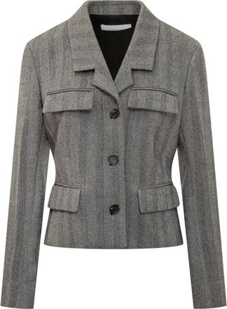 Ferragamo Femme, Vestes, Gris, Taille: 38 FR Blazer en m&eacute;lange de laine &agrave; chevrons
