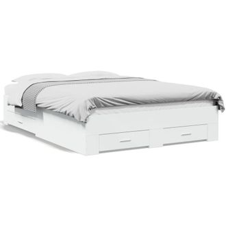 vidaXL Cadre de lit avec tiroirs blanc 135x190 cm bois ding&eacute;nierie - Vidaxl