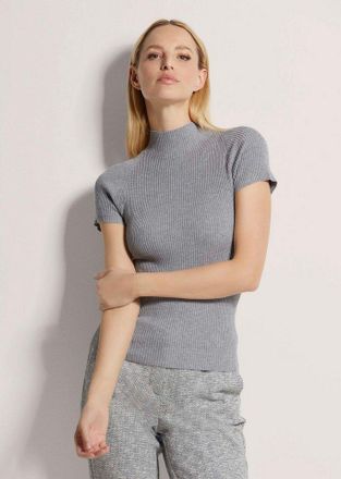 Madeleine Strickpullover Kurzarm-Pullover aus Strick Rippenstrick mit Stehkragen und Raglan&auml;rmeln