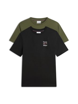 Tommy Hilfiger T-Shirt TOMMY HILFIGER 2 PACK CHEST GRAPHIC REG TEES, Herren, Gr. XXL, bunt (schwarz, huntsman gr&uuml;n), Jersey, Obermaterial: 100% Baumwolle, regular fi
