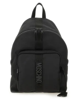 Moschino Mens Black Logo Backpack Polyester Backpacks