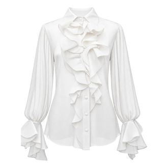 Actualee Chiffon-Bluse mit R&uuml;schenverlauf - - Blouses & Shirts - Damen - Wei&szlig; - M