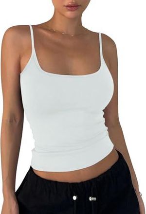 Onsoyours Débardeur Femme à Bretelles Spaghetti Haut Sexy Slim Fit Camisole Été Basique Couleur Unie Tank Top A Blanc XS