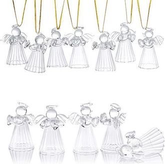Nuptio 12 Pi&egrave;ces/Ensemble en Verre Ange Ornement, Conception Debout avec Fond Creux, Petite D&eacute;coration de F&ecirc;te de Vacances dhiver Traditionnel