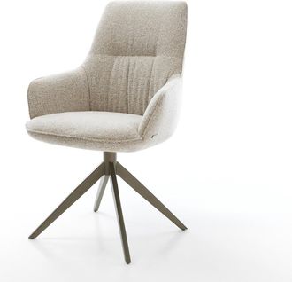 DELIFE Drehstuhl Zelia-Flex mit Armlehnen Webstoff Soft Beige Kreuzgestell breit Effektfinish Titan 360&deg; drehbar Wippfunktion Taschenfederkern, Esszimmerst&uuml;h