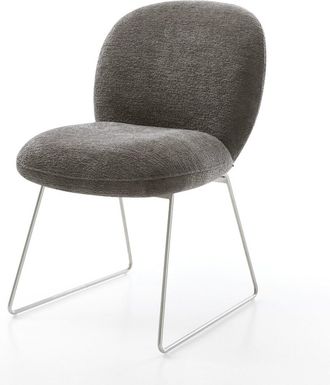 DELIFE Esszimmerstuhl Nube-Flex Boucl&eacute; Soft Schlamm Kufengestell Edelstahl Taschenfederkern, Esszimmerst&uuml;hle