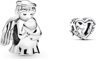 Pandora Charm Engel der Liebe 798413C00 & Moments Offen gearbeitetes Familie Herz & Stern Charm aus Sterling Silber, Kompatibel Moments Armbändern, 792829C00