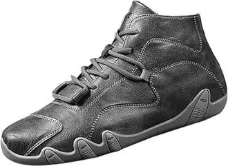 Generic Bottes en cuir pour homme - Chaussures de marche &agrave; lacets antid&eacute;rapantes - Chaussures plates r&eacute;tro tendance et d&eacute;contract&eacute;es - Chaussures de trekking 