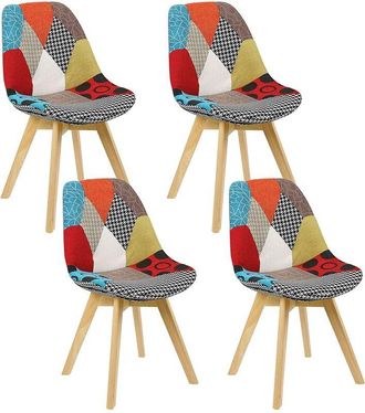 Woltu Woltu - 4 x Chaises de salle &agrave; manger, Chaises scandinaves pieds en bois Style nordique Patchwork