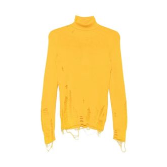 Maison Margiela Distressed Ribbed Turtleneck - - Knitwear - Damen - Gelb - M