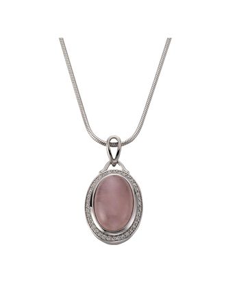 Zeeme Gemstones Halskette Silber 925 rhodiniert 42+5cm mit echtem Rosenquarz und Zirkonia-Steinen