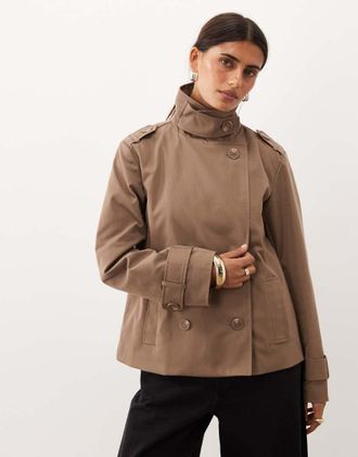 Threadbare Trench-coat court avec col chemin&eacute;e - Caf&eacute;-Marron