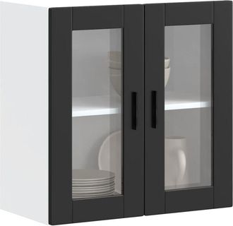 vidaXL Armoire murale de cuisine avec porte en verre Porto noir Vidaxl