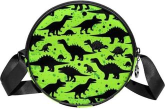 Generic Petit sac &agrave; bandouli&egrave;re Circle pour femme, sac &agrave; bandouli&egrave;re vert dinosaures, sac &agrave; dos avec fermeture &eacute;clair, bretelles r&eacute;glables, sac &agrave; main rond d&eacute;