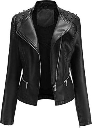 Generic Vestes pour femmes 2026 pour femmes, veste de moteur &agrave; revers avec fermeture &eacute;clair, hauts courts punk courts, Noir, XXL